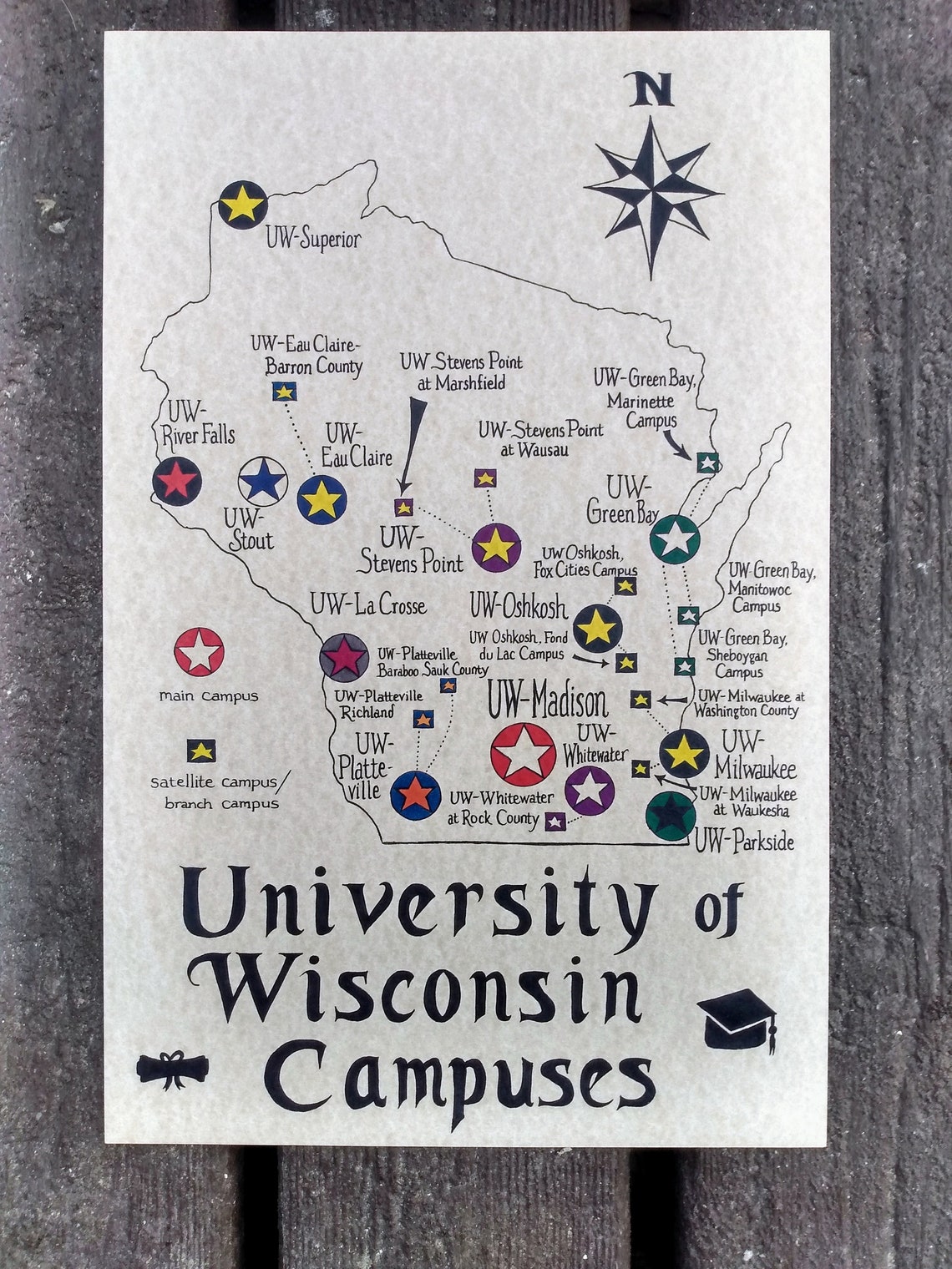 University of Wisconsin Campuses Map - Etsy
