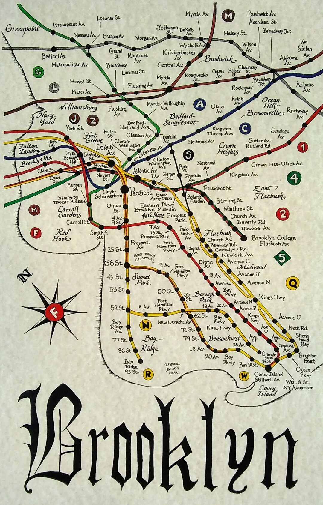 Brooklyn Hand Drawn Map - Etsy