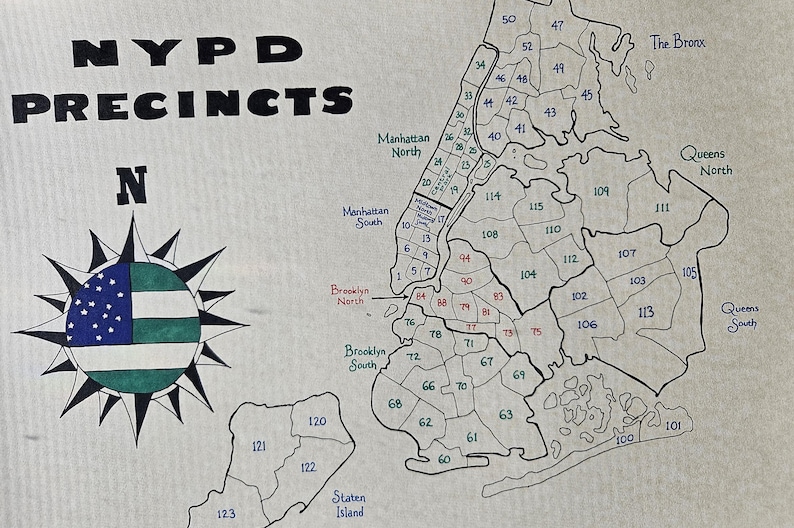 NYPD Precincts Map Hand Drawn 11x17 - Etsy