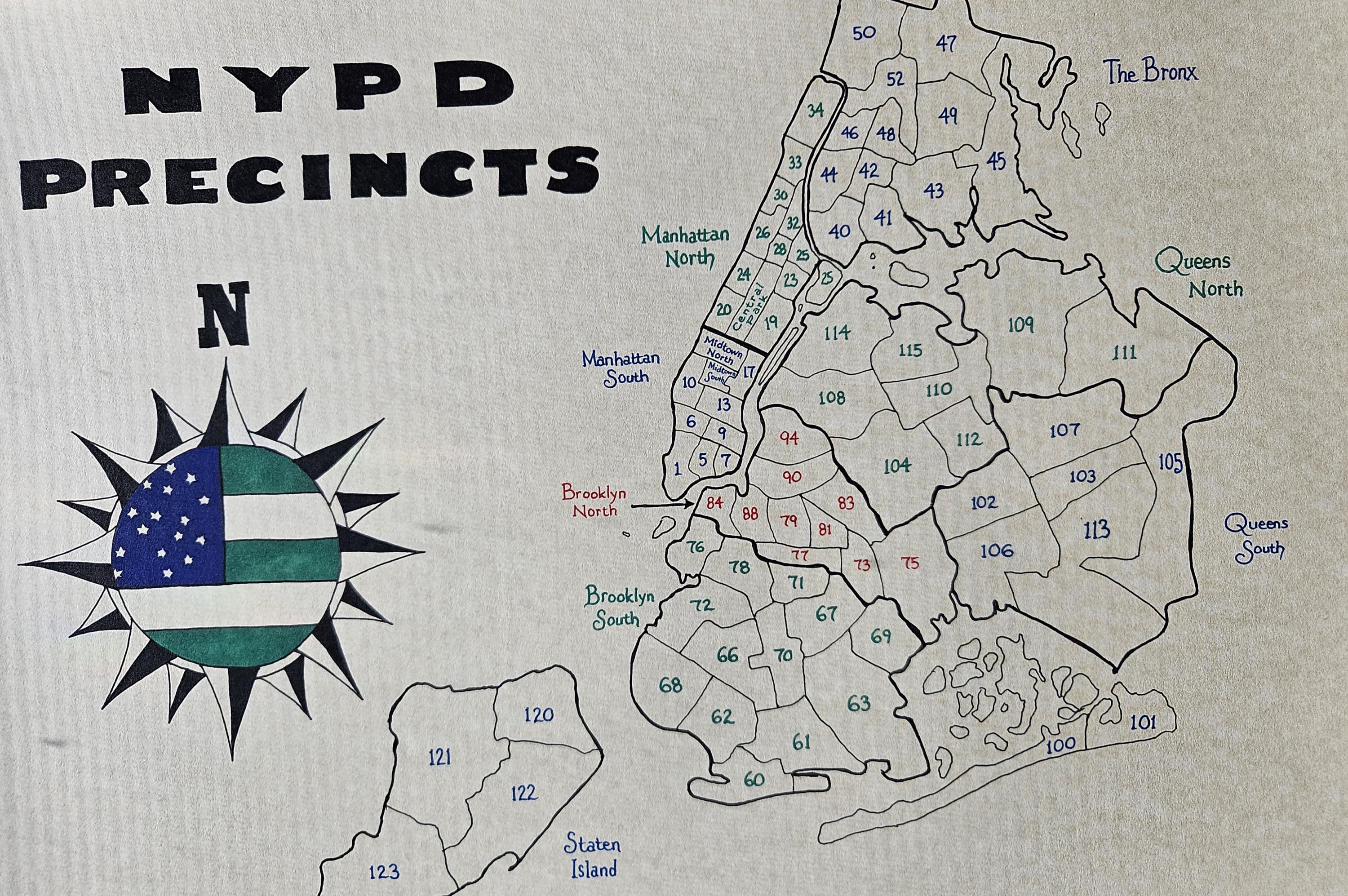 NYPD Precincts Map Hand Drawn 11x17 - Etsy