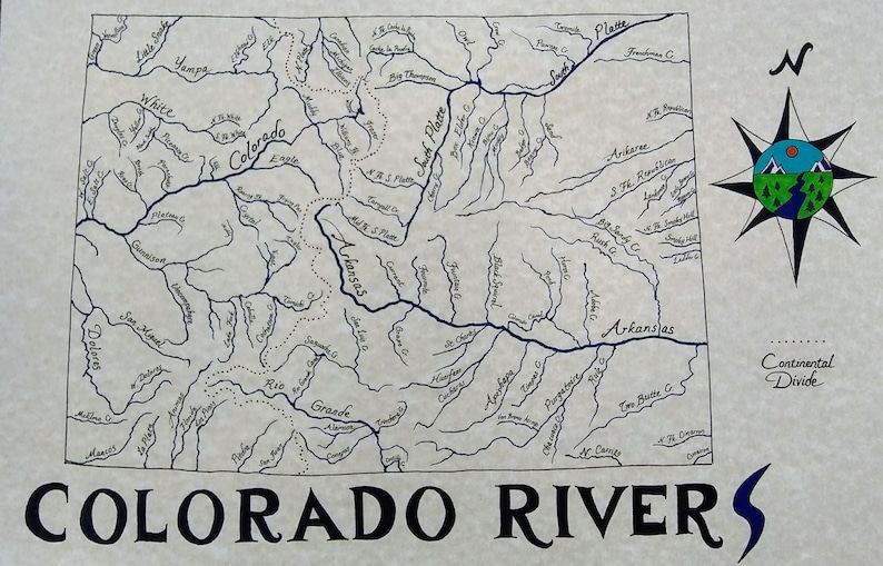 Colorado Rivers Map - Etsy