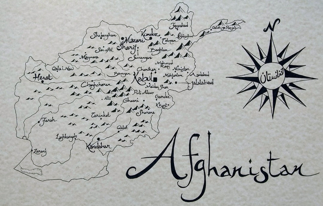 Afghanistan Hand Drawn Map - Etsy
