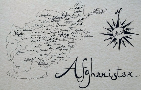 Afghanistan Hand Drawn Map | Etsy