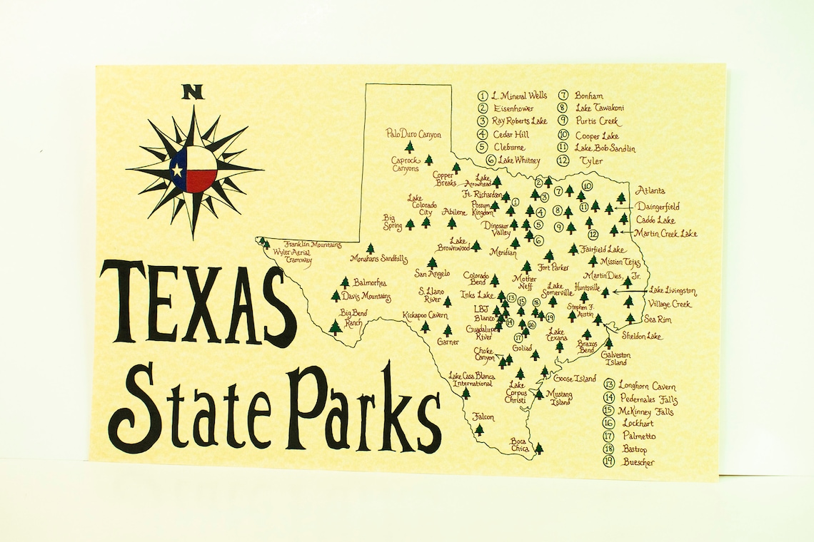 Texas State Parks Map - Etsy