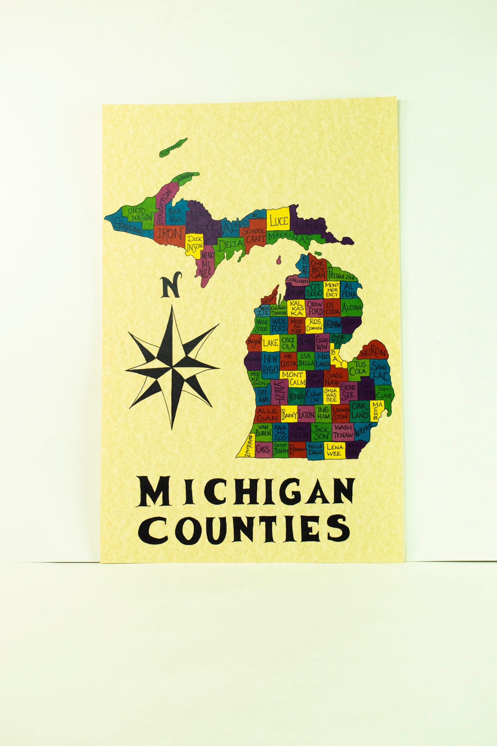 Michigan Counties Map 11x17 - Etsy