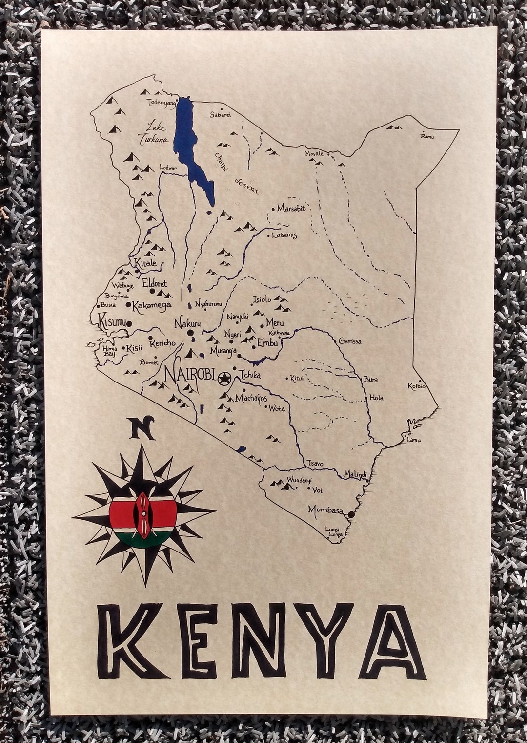 Kenya Hand Drawn Map 11x17 - Etsy