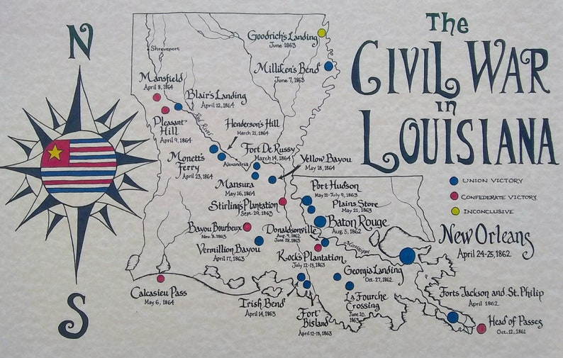 Louisiana Civil War Battles Map - Etsy
