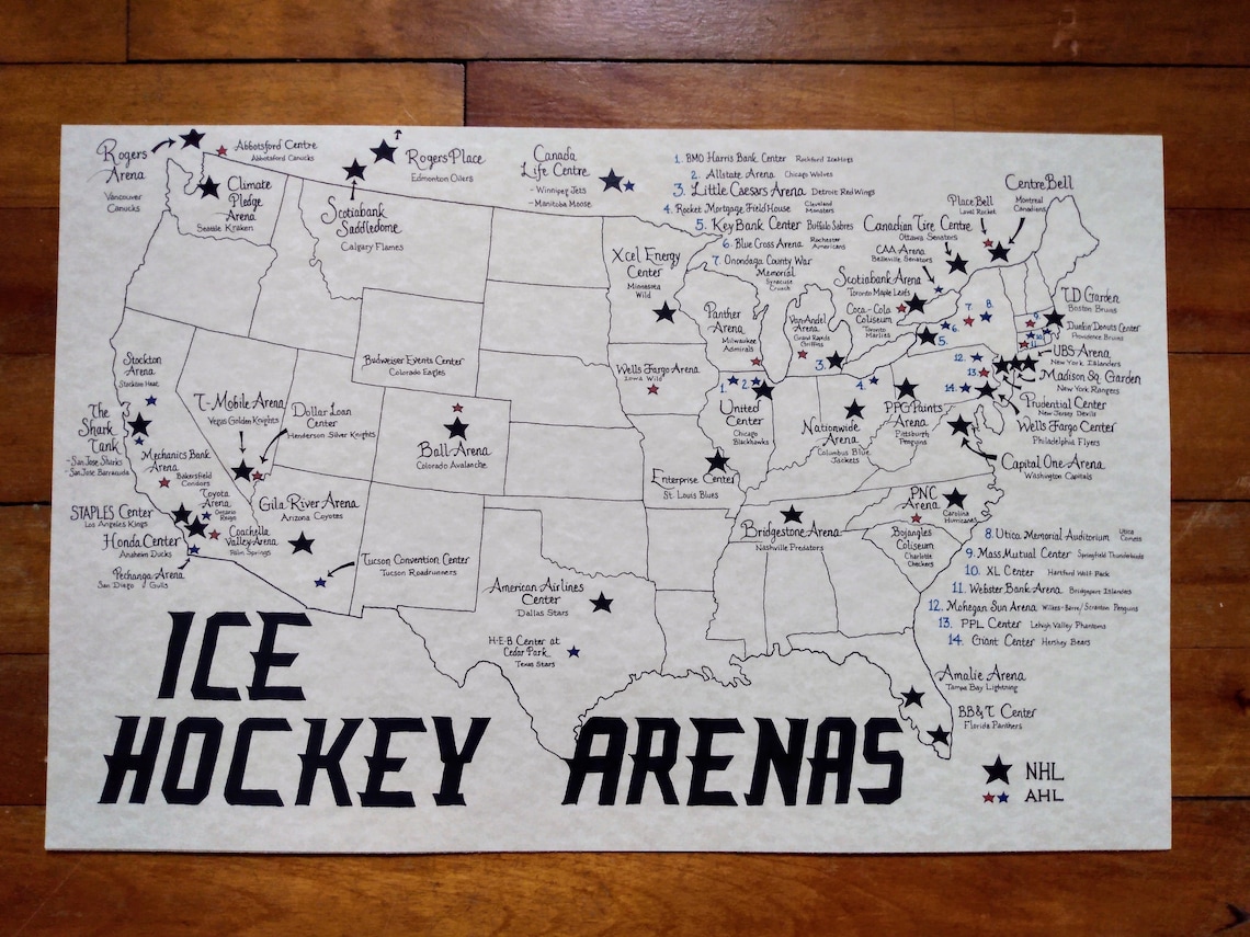 Ice Hockey Arenas Map NHL/AHL - Etsy