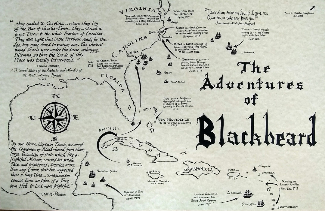 Blackbeard Hand Drawn Map - Etsy