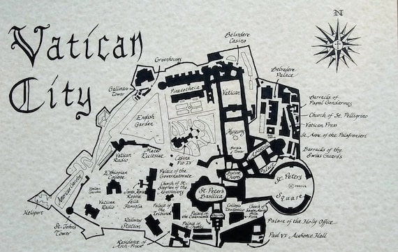 Vatican City Hand Drawn Map - Etsy