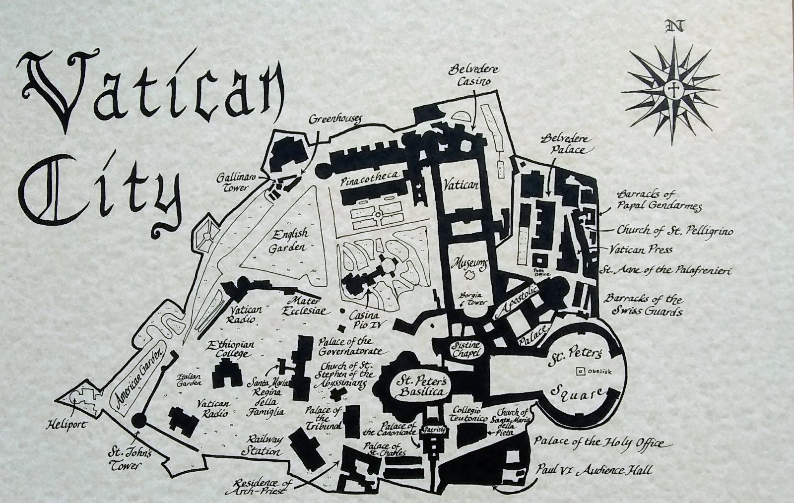 Vatican City Hand Drawn Map - Etsy UK