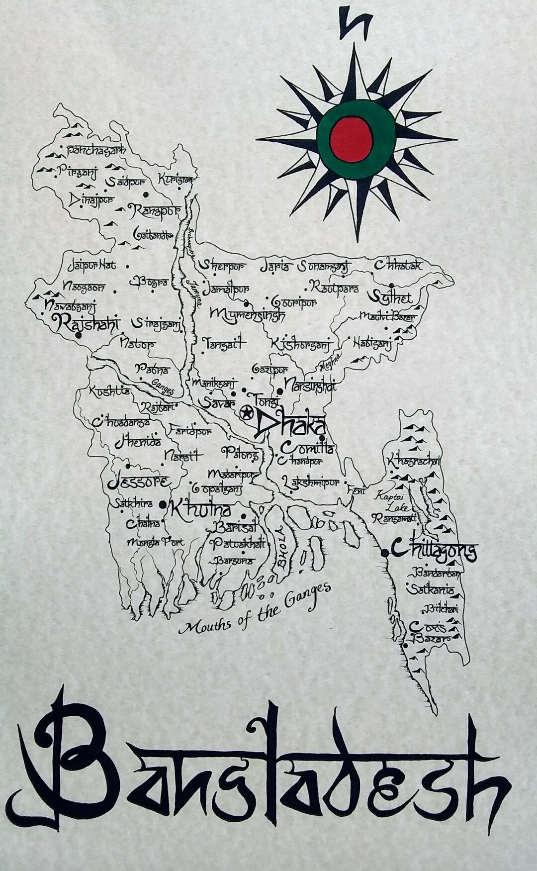 Bangladesh Hand Drawn Map - Etsy