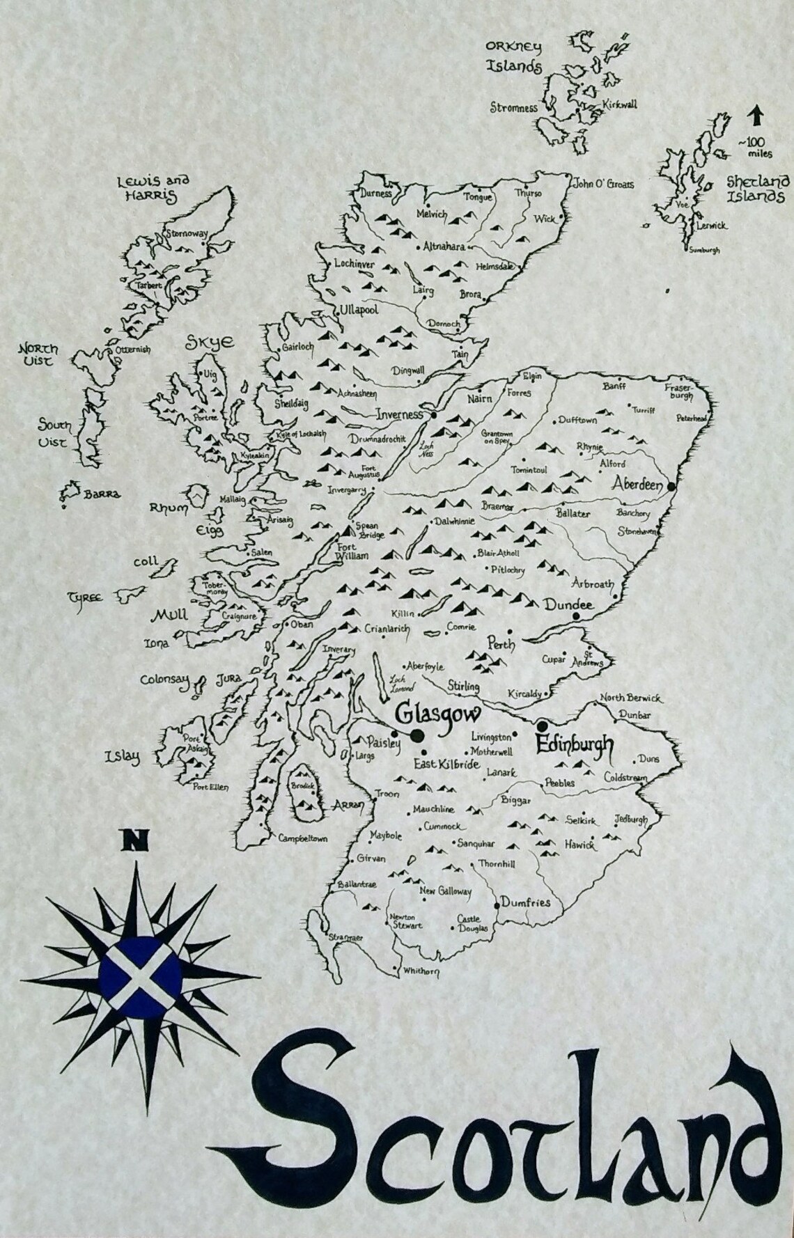 Scotland Map Hand Drawn - Etsy