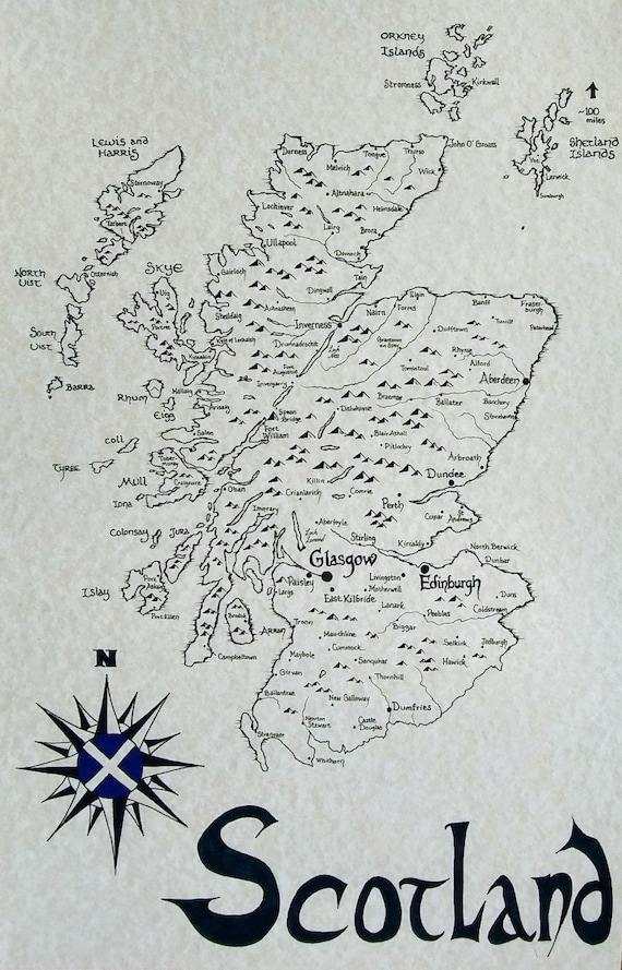 Scotland Map Hand Drawn - Etsy