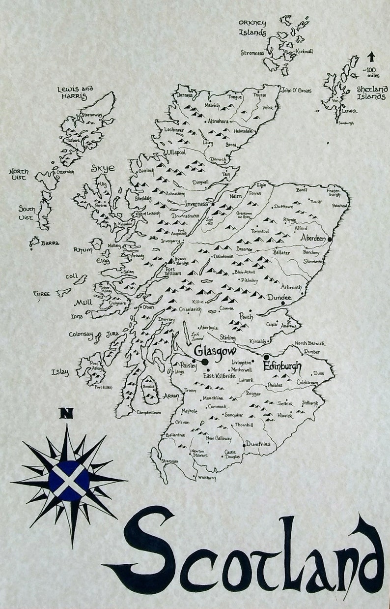 Scotland Map Hand Drawn - Etsy