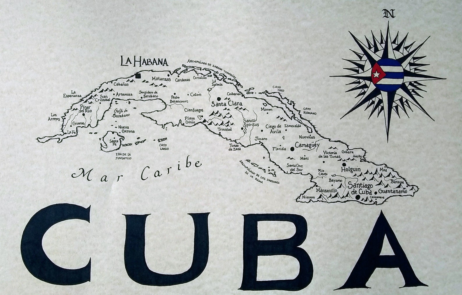 Cuba Hand Drawn Map - Etsy
