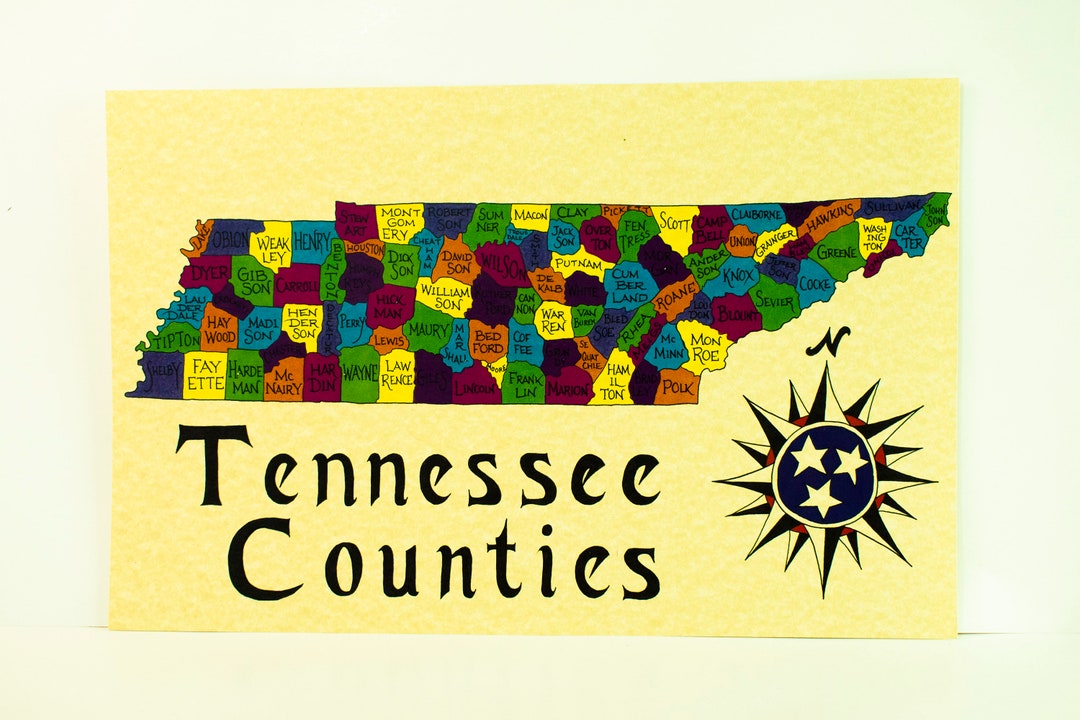 Tennessee Counties Map - Etsy