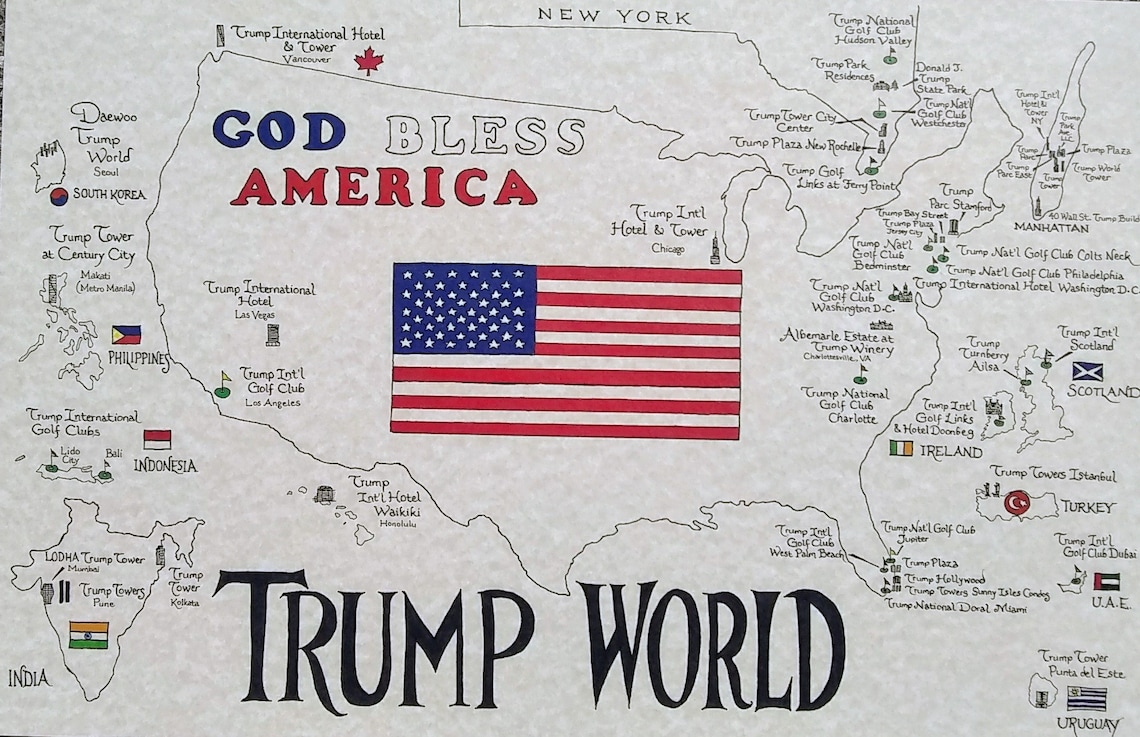 Mapa de Donald Trump dibujado a mano - Etsy México