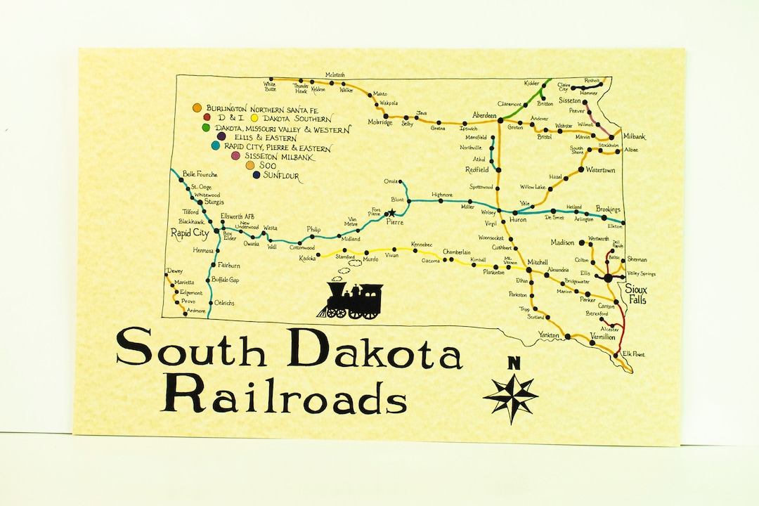 South Dakota Railroads Map 11x17 - Etsy