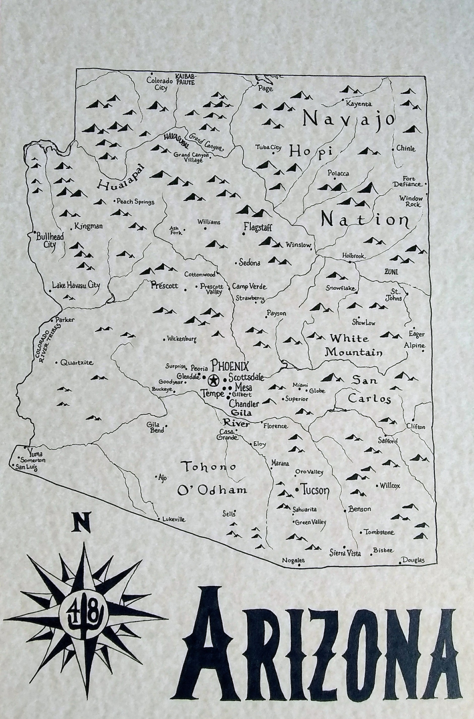 Arizona Hand Drawn Map - Etsy