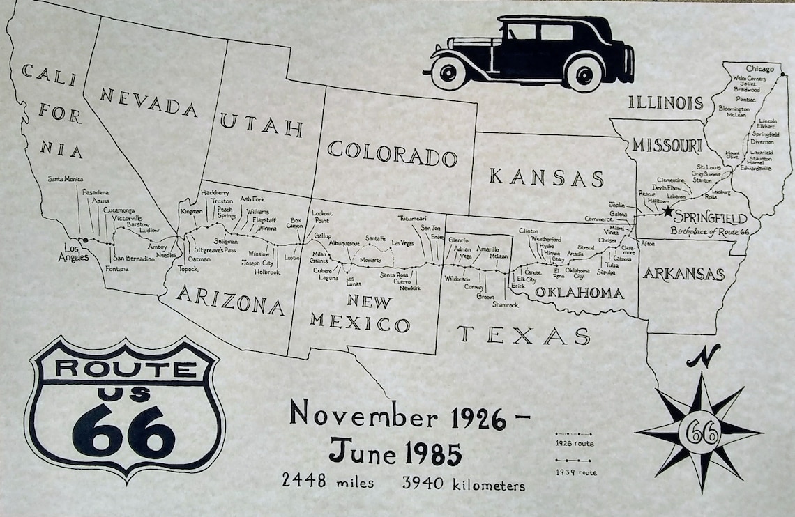 Route 66 Map - Etsy