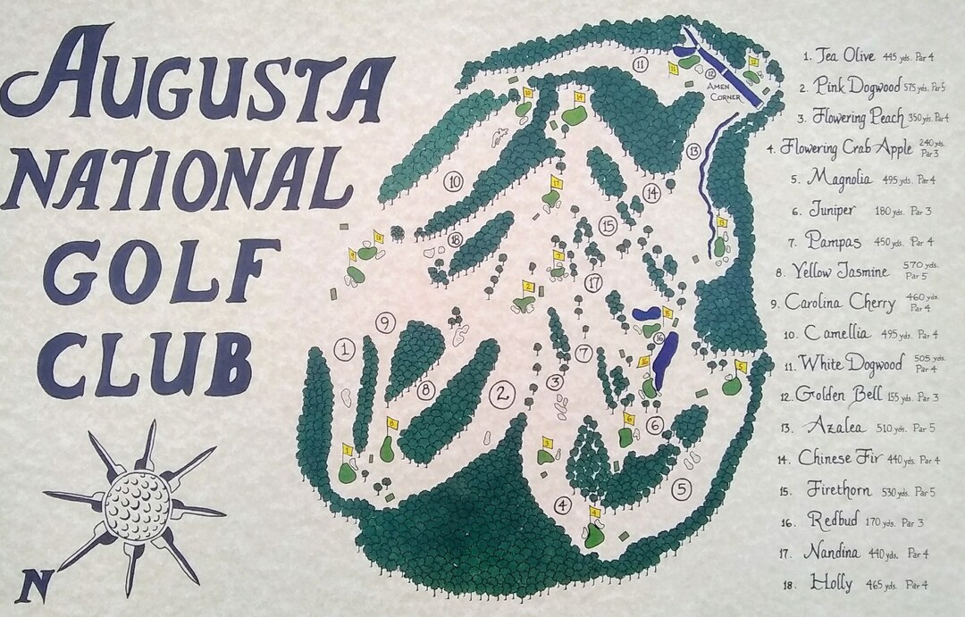Augusta National Golf Club Map - Etsy