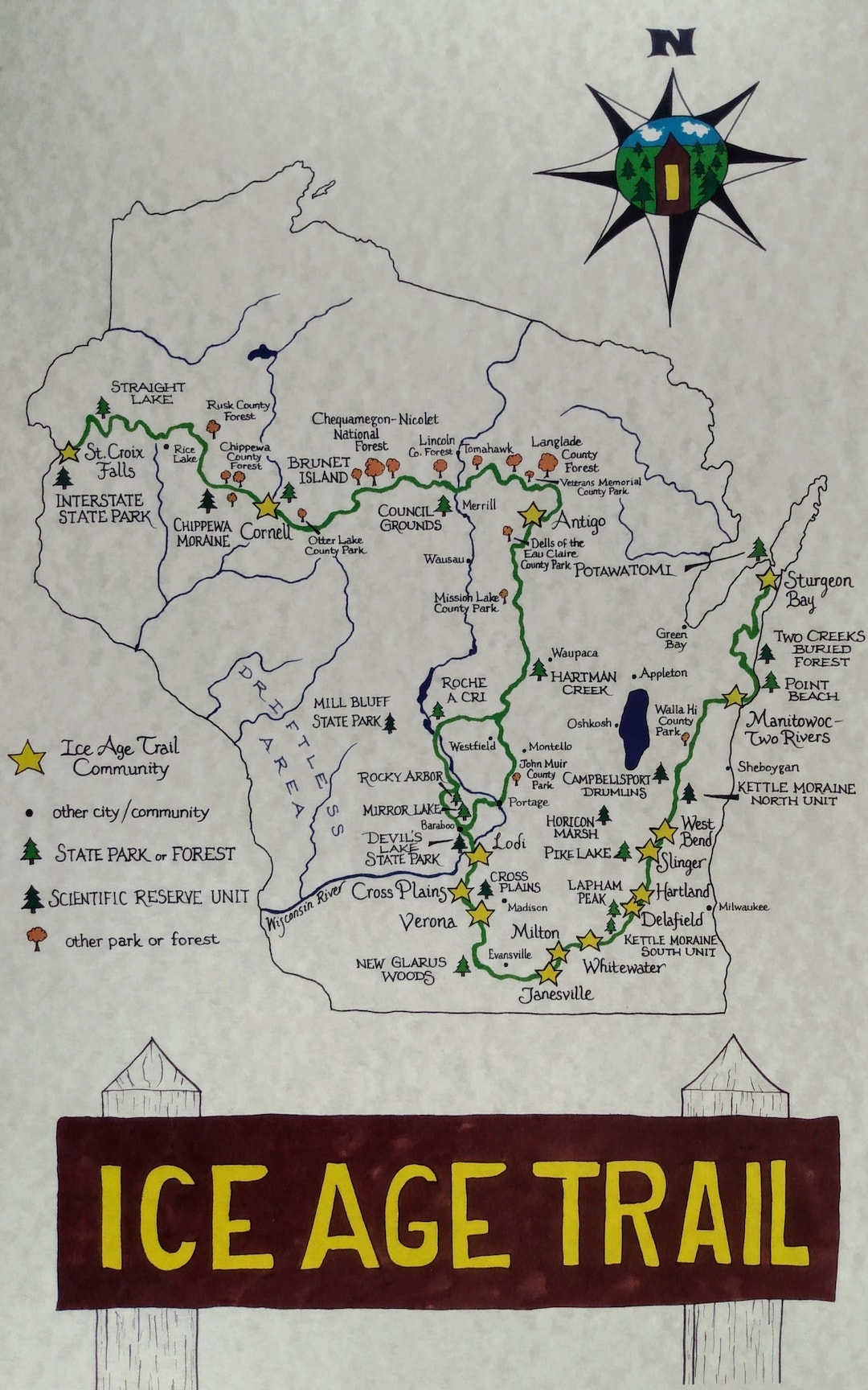 Ice Age Trail Map - Etsy