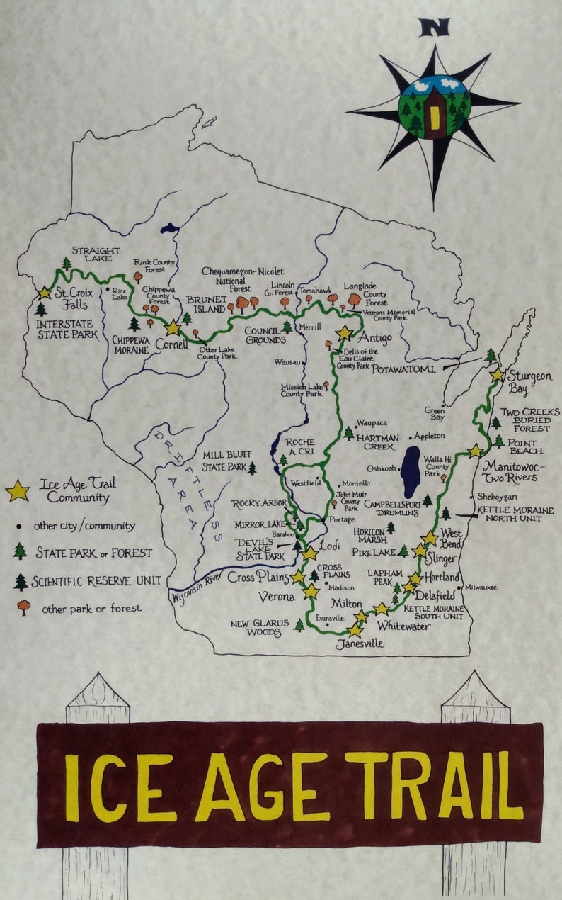 Ice Age Trail Map | Etsy