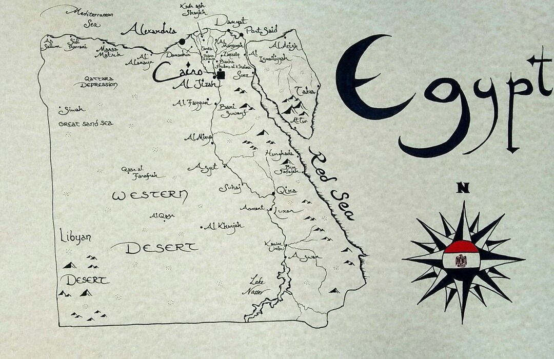 Egypt Hand Drawn Map - Etsy