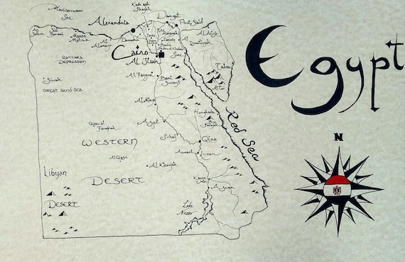 Egypt Hand Drawn Map - Etsy