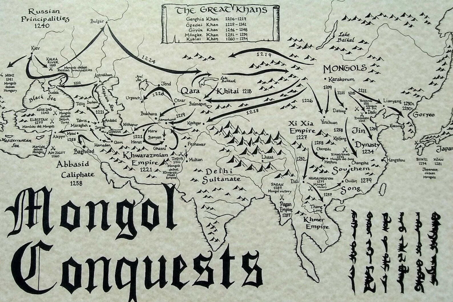 Mongol Conquests Map Mongol Empire - Etsy