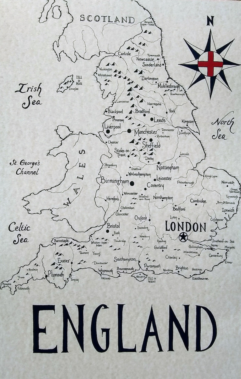 England Hand Drawn Map - Etsy