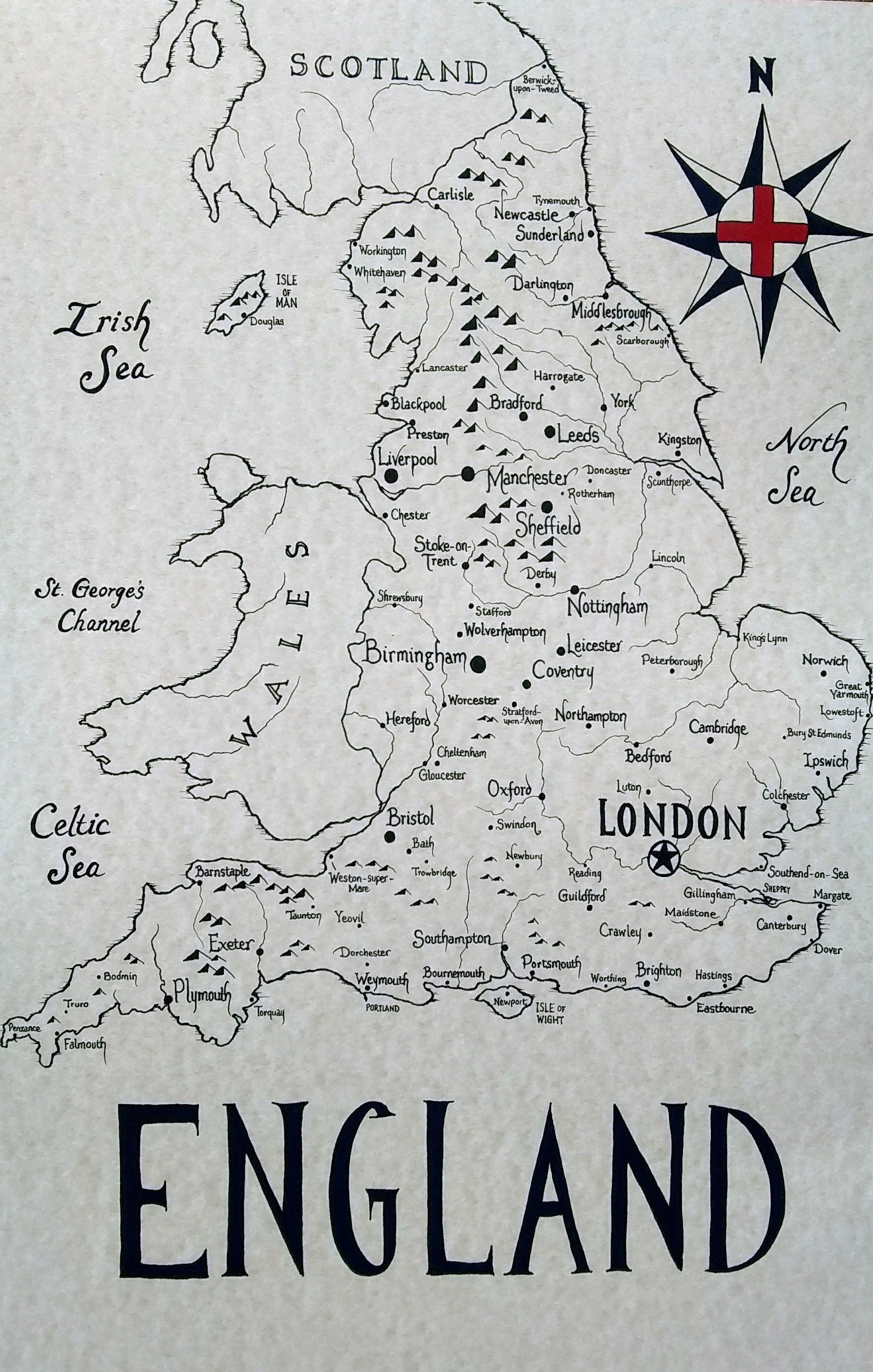 England Hand Drawn Map - Etsy