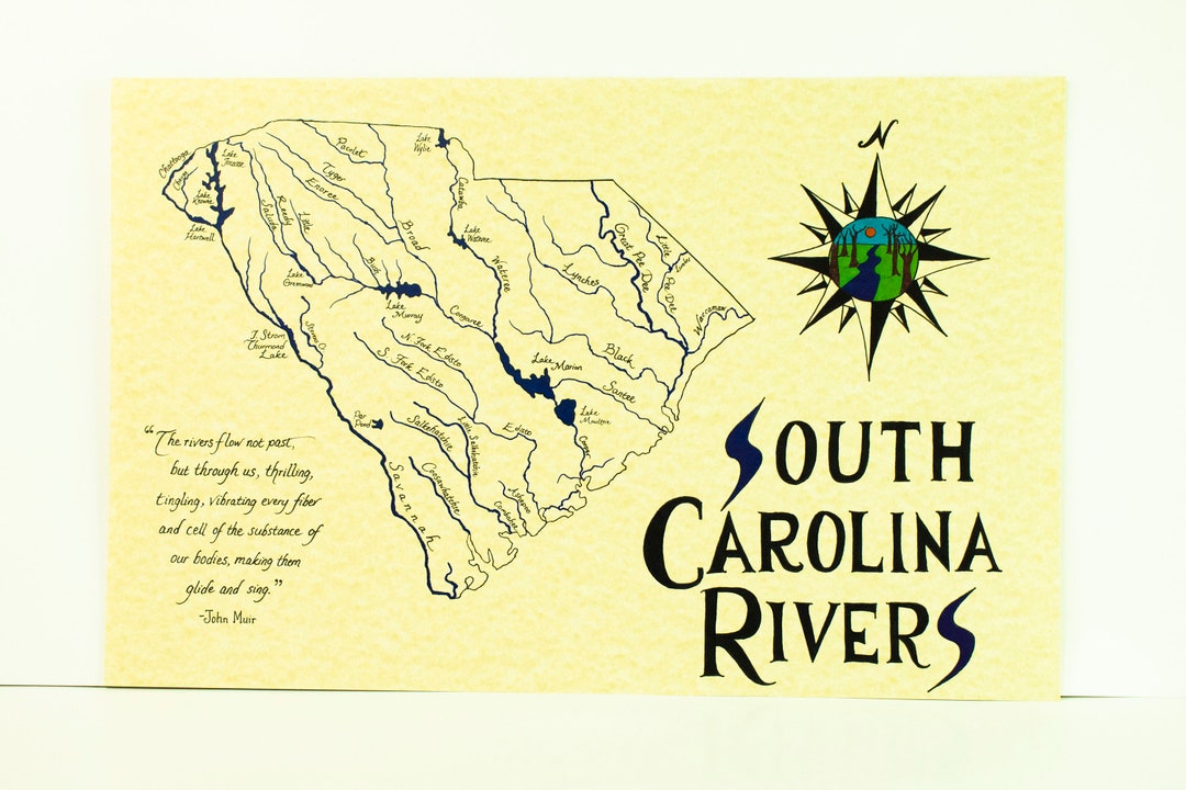 South Carolina Rivers Map - Etsy