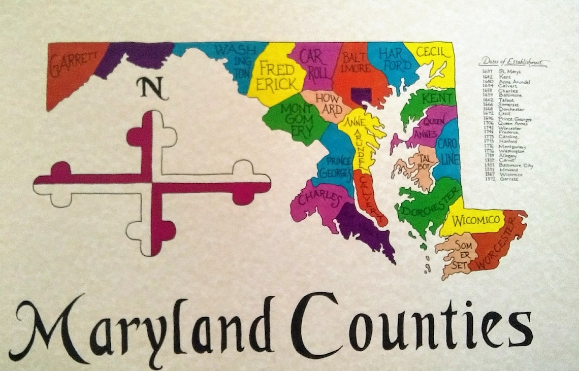 Maryland Counties Map - Etsy