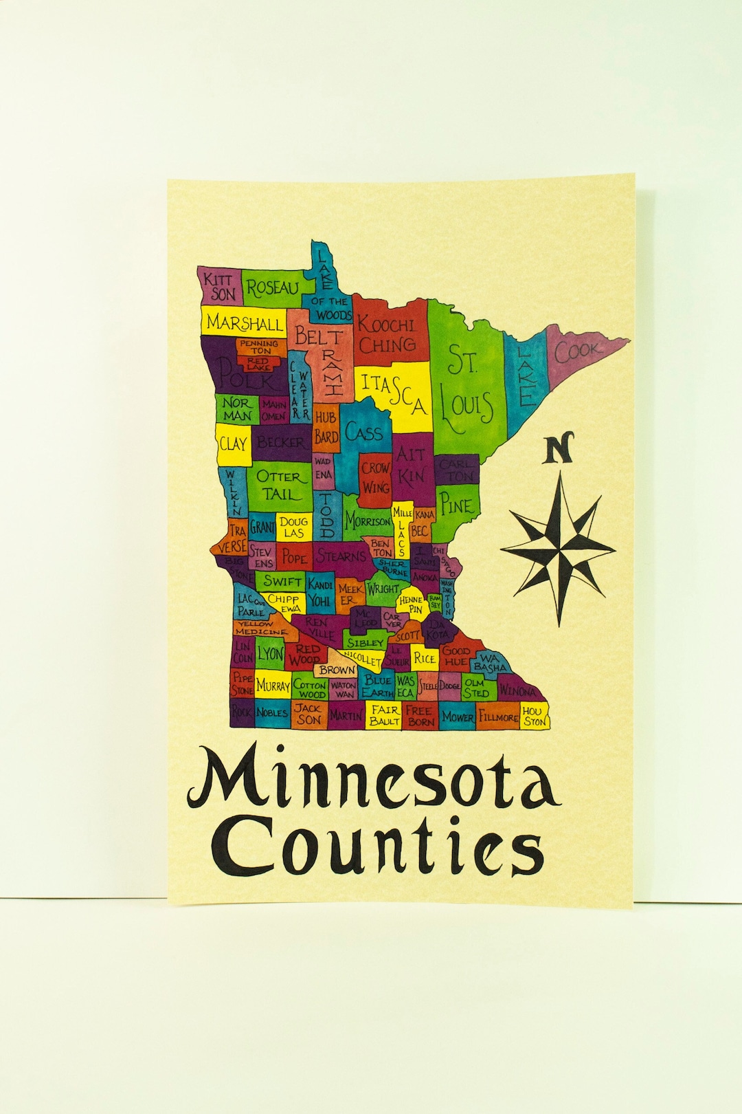 Minnesota Counties Map 11x17 In - Etsy