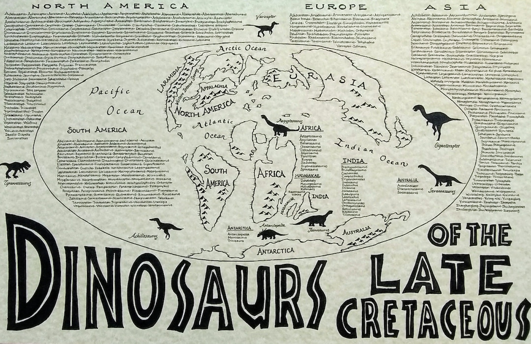 Dinosaurs Hand Drawn Map - Etsy