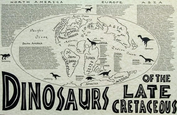 Dinosaurs Hand Drawn Map - Etsy
