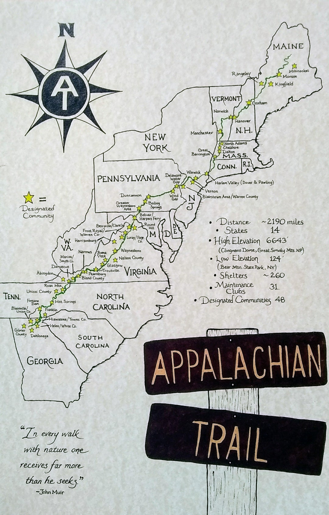 Appalachian Trail Hand Drawn Map - Etsy