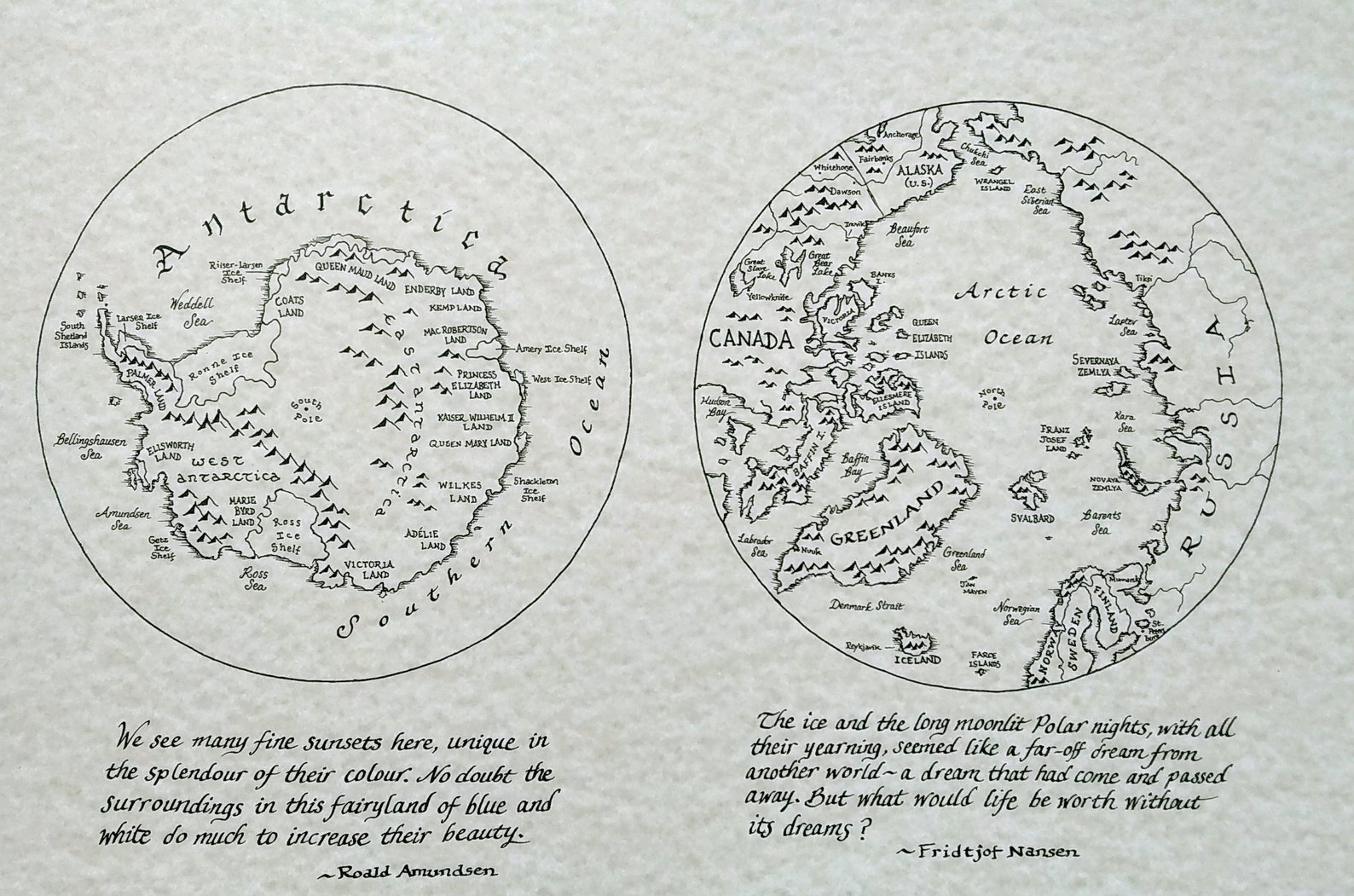 Arctic/antarctic Hand Drawn Map - Etsy