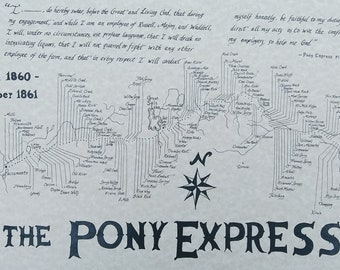 Vintage Pony Express Route Map - Tracing the Historic Journey of the ...
