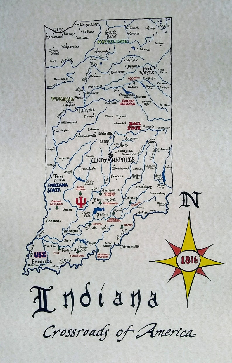 Indiana Map - Etsy