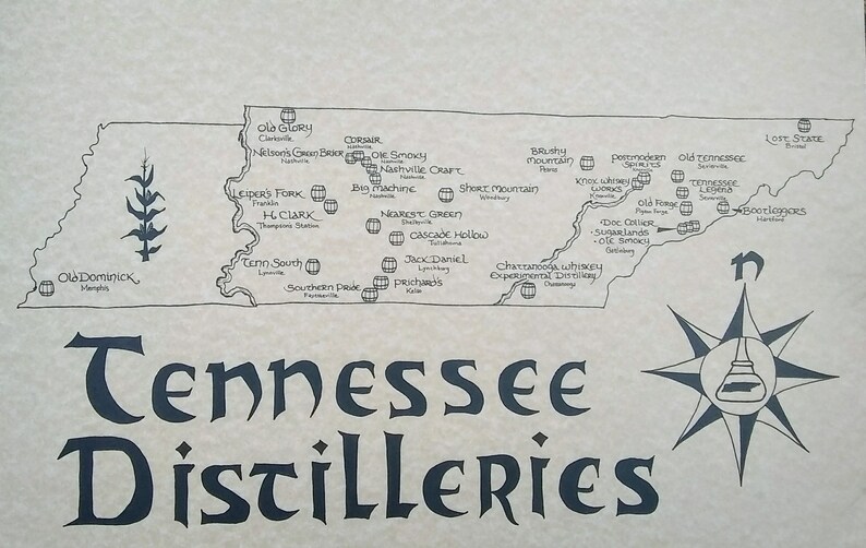 Tennessee distilleries map | Etsy