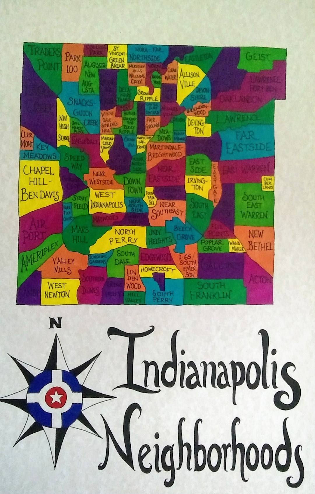 Indianapolis Neighborhoods Map - Etsy