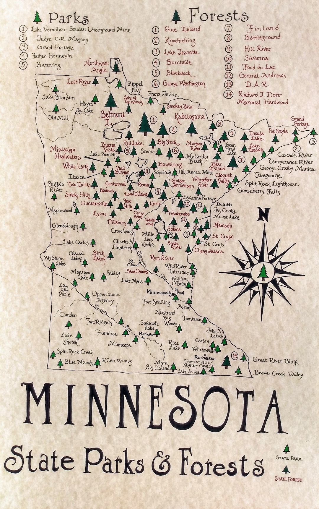 Minnesota State Parks Map - Etsy