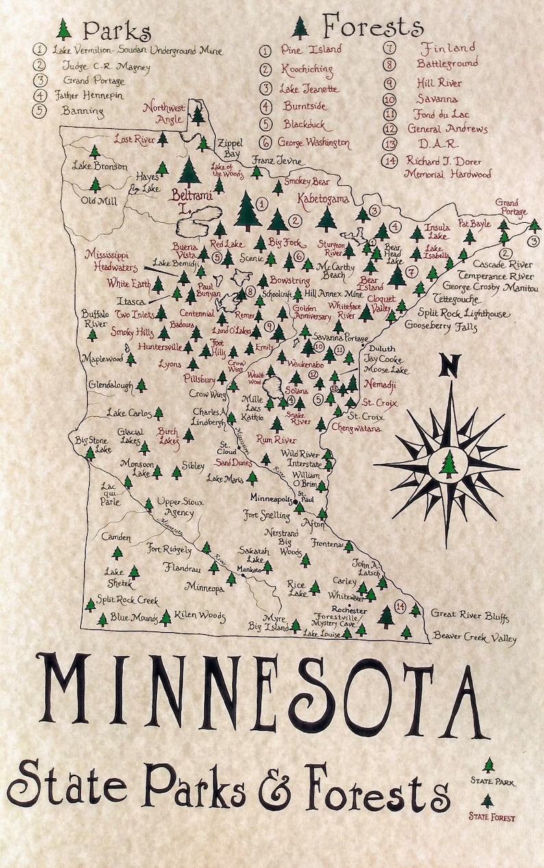 Minnesota State Parks Map - Etsy