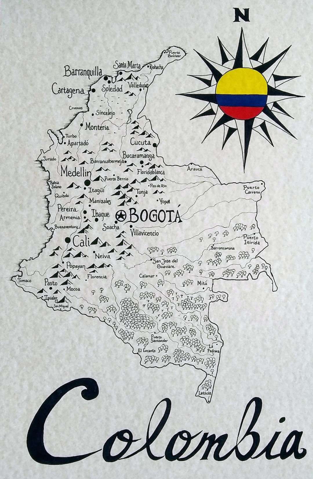 Colombia Hand Drawn Map - Etsy