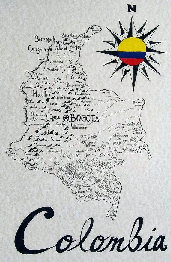 Colombia Hand Drawn Map | Etsy