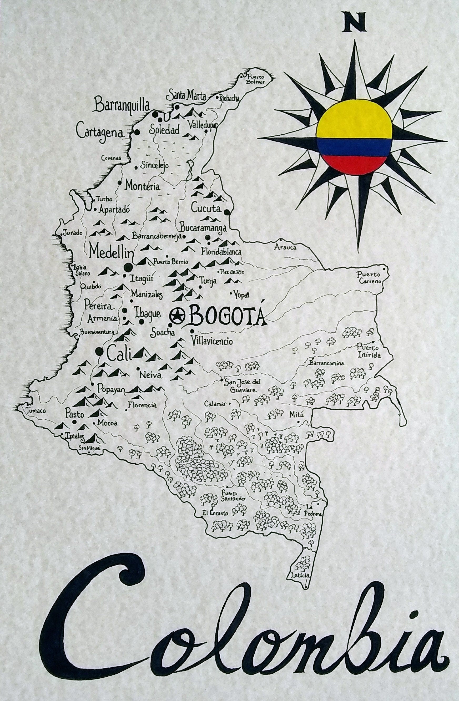 Colombia Hand Drawn Map - Etsy