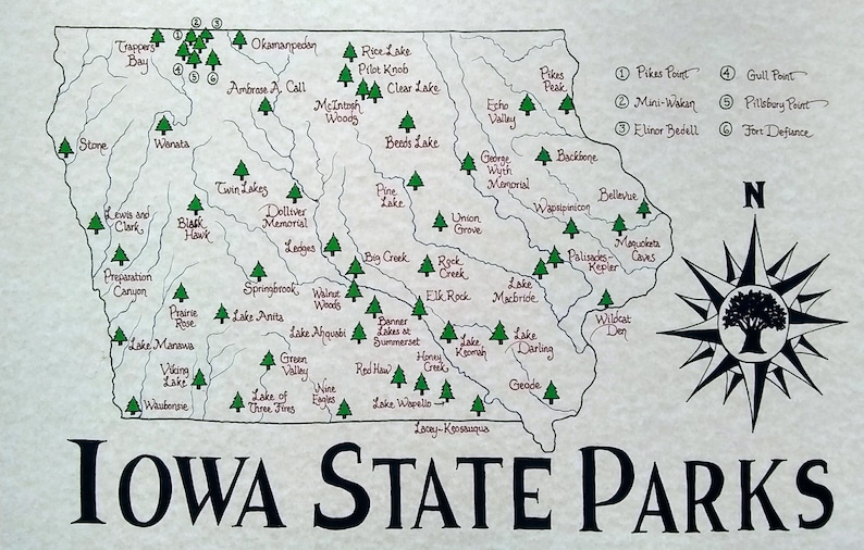 Iowa State Parks Map - Etsy
